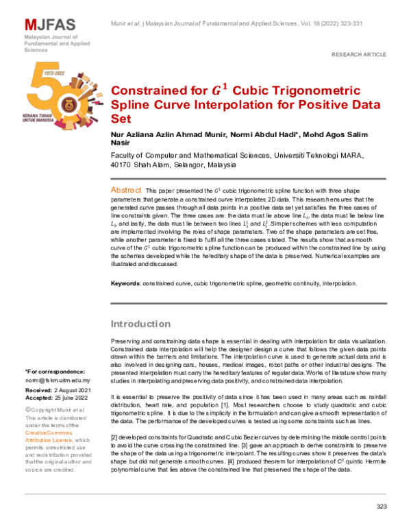 (PDF) Constrained for G1 cubic trigonometric spline curve interpolation