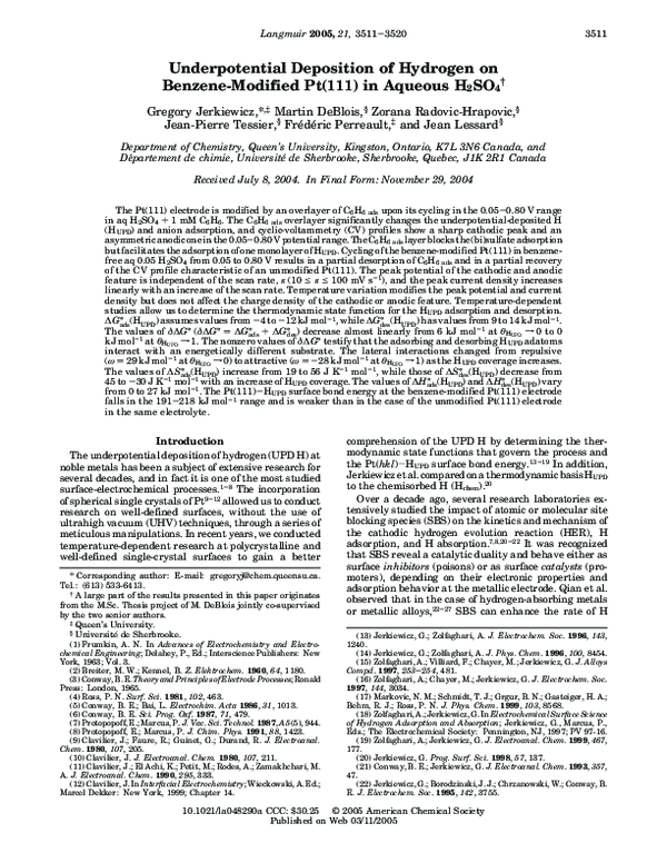 (PDF) Underpotential Deposition of Hydrogen on Benzene-Modified Pt(111 ...