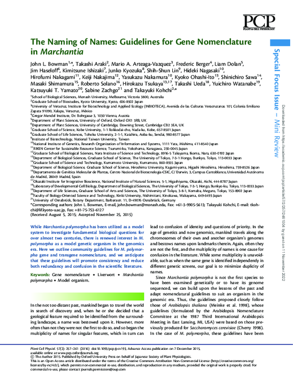 (PDF) The Naming of Names: Guidelines for Gene Nomenclature in Marchantia