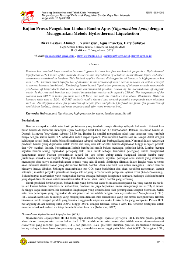 (PDF) Kajian Proses Pengolahan Limbah Bambu Apus (Gigantochloa Apus) dengan Menggunakan Metode ...