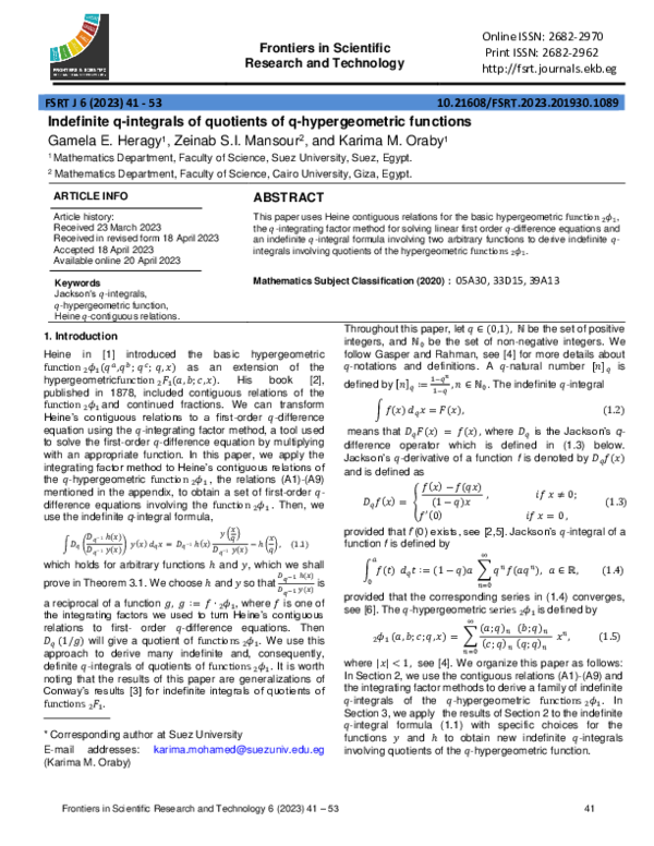 (PDF) Indefinite q-integrals of quotients of q-hypergeometric functions
