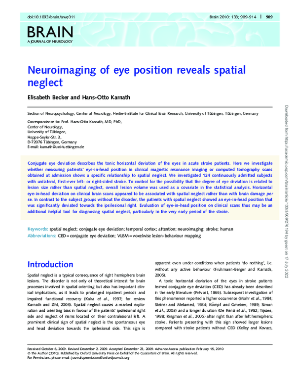 (PDF) Neuroimaging of eye position reveals spatial neglect