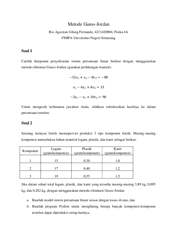 (PDF) Metode Gauss-Jordan dengan Python