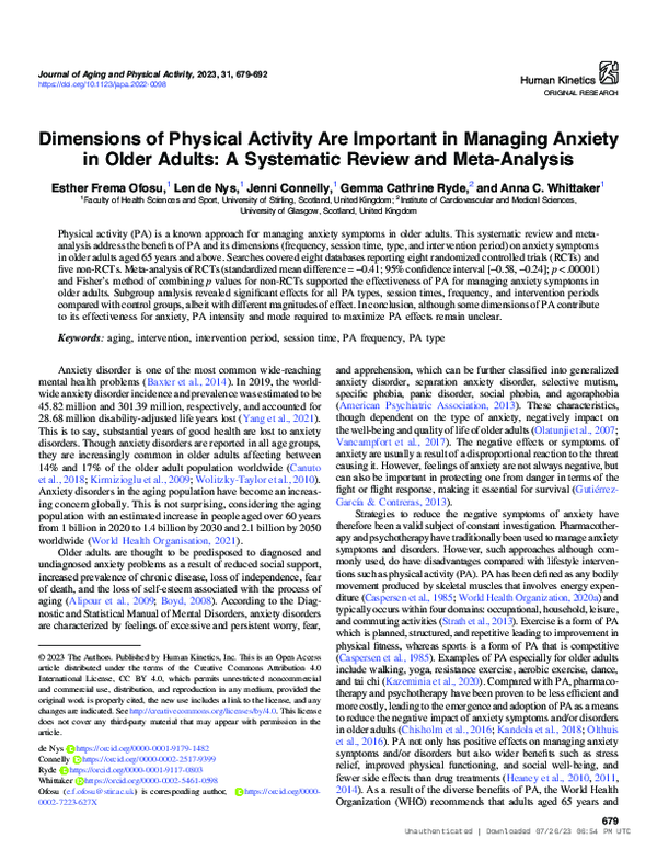 (PDF) Dimensions of Physical Activity Are Important in Managing Anxiety ...
