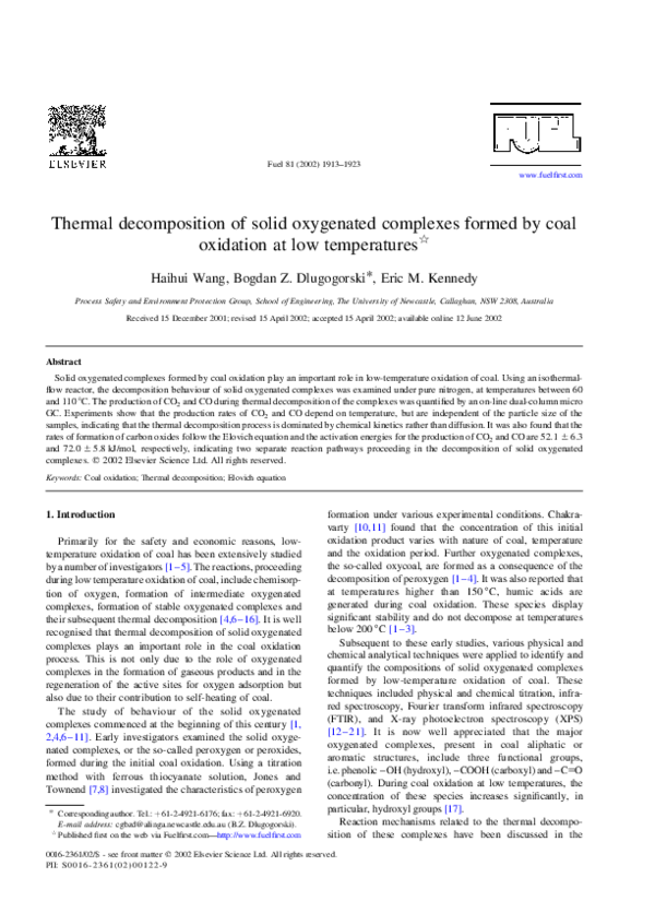 (PDF) Thermal decomposition of solid oxygenated complexes formed by ...