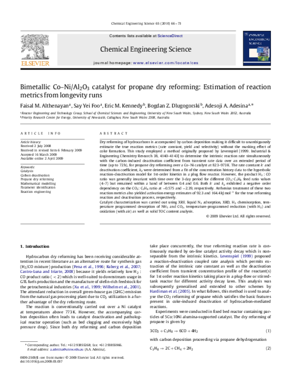 (PDF) Co–Ni/Al2O3 Catalyst for Propane Dry Reforming Metrics