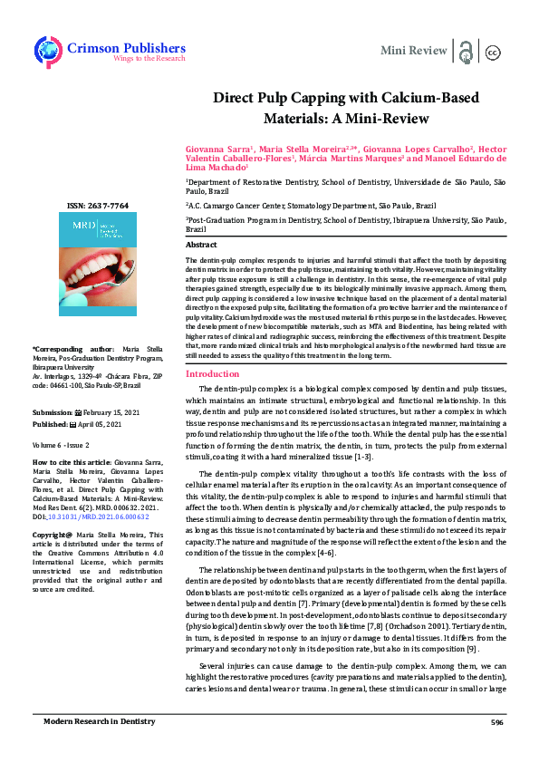 (PDF) Direct Pulp Capping with Calcium-Based Materials: A Mini-Review
