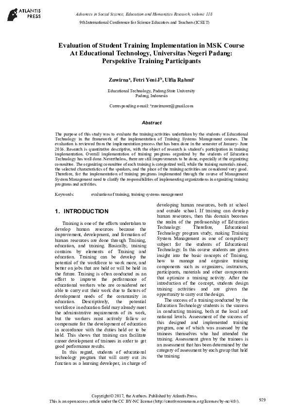 (PDF) Evaluation of Student Training Implementation in MSK Course At Educational Technology ...
