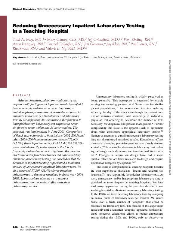 (PDF) Reducing Unnecessary Inpatient Laboratory Testing in a Teaching ...