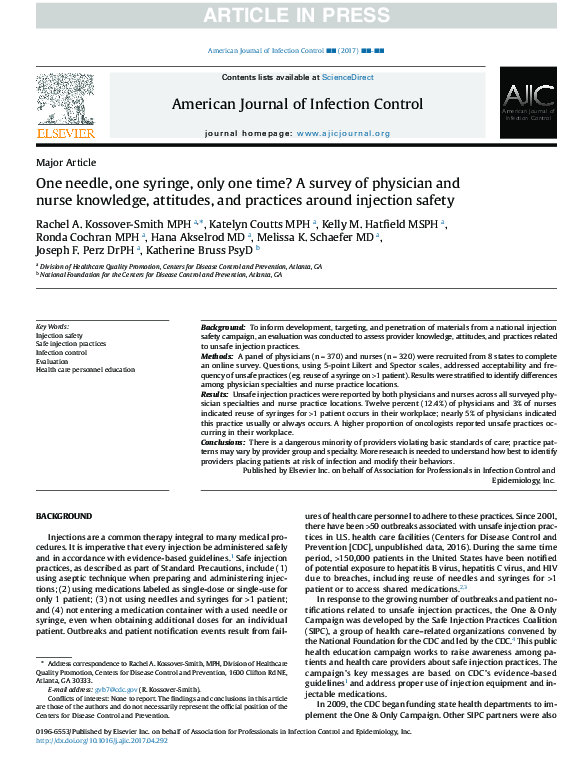 (PDF) One needle, one syringe, only one time? A survey of physician and ...