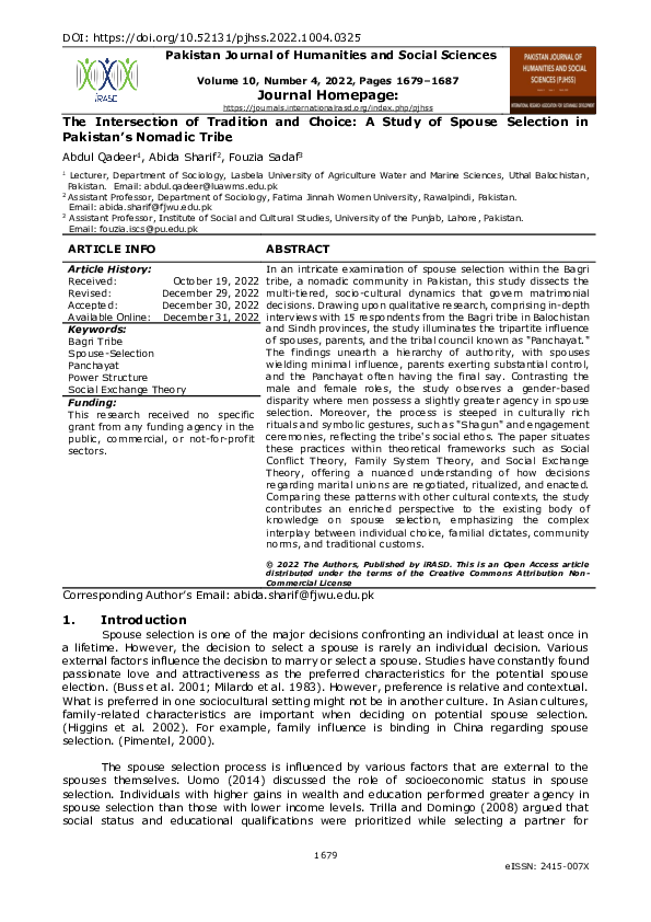 (PDF) The Intersection of Tradition and Choice: A Study of Spouse ...