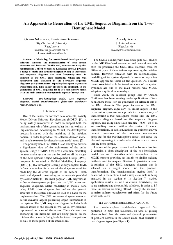 (PDF) An Approach to Generation of the UML Sequence Diagram from the Two- Hemisphere Model ...