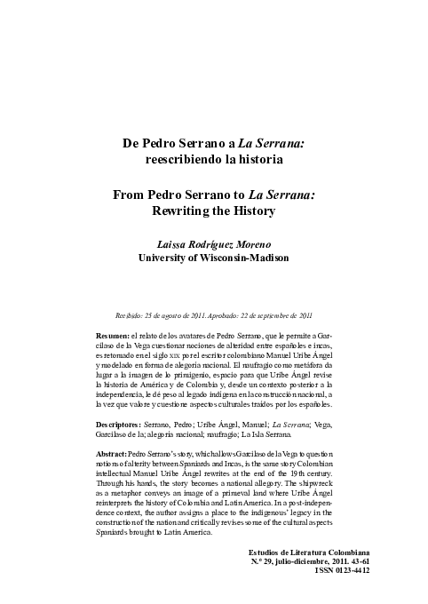 (PDF) De Pedro Serrano a La Serrana: reescribiendo la historia