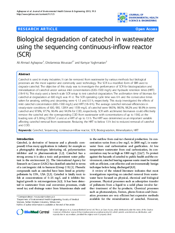 (PDF) Biological degradation of catechol in wastewater using the ...