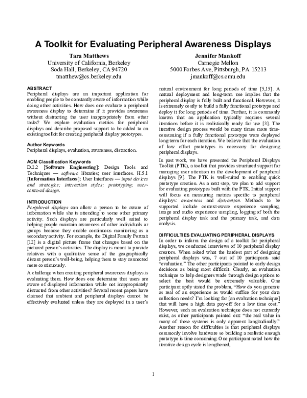 (PDF) A Toolkit for Evaluating Peripheral Awareness Displays