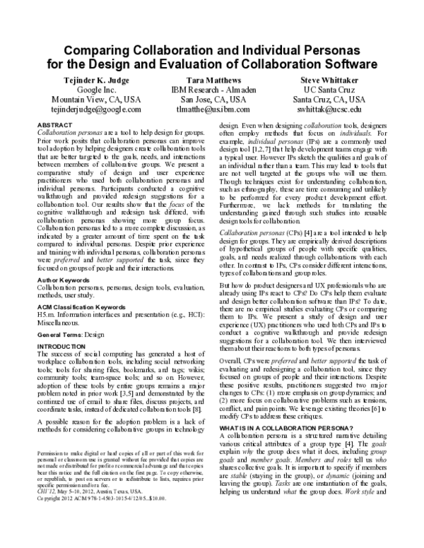 (PDF) Comparing collaboration and individual personas for the design and evaluation of ...