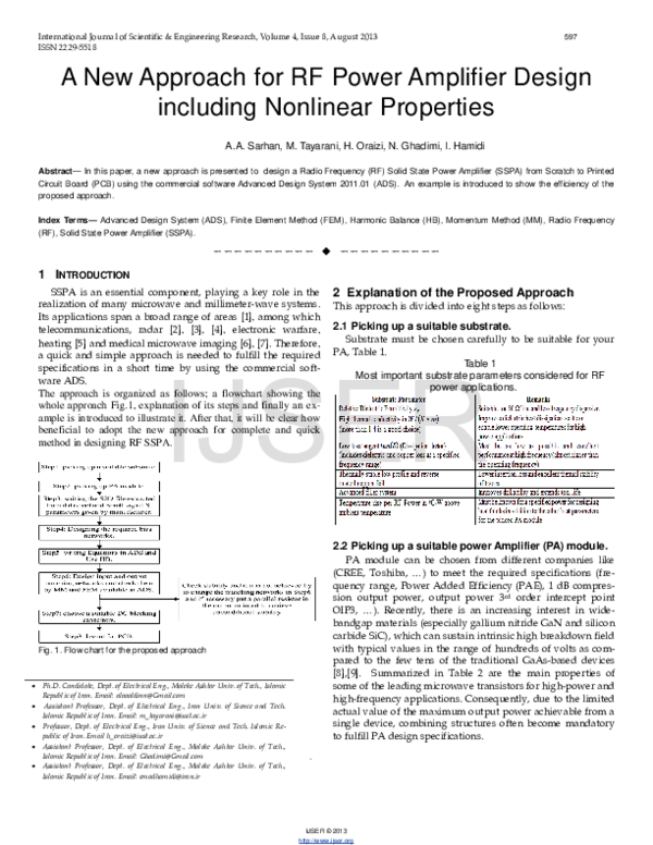 (PDF) A New Approach for RF Power Amplifier Design including Nonlinear Properties
