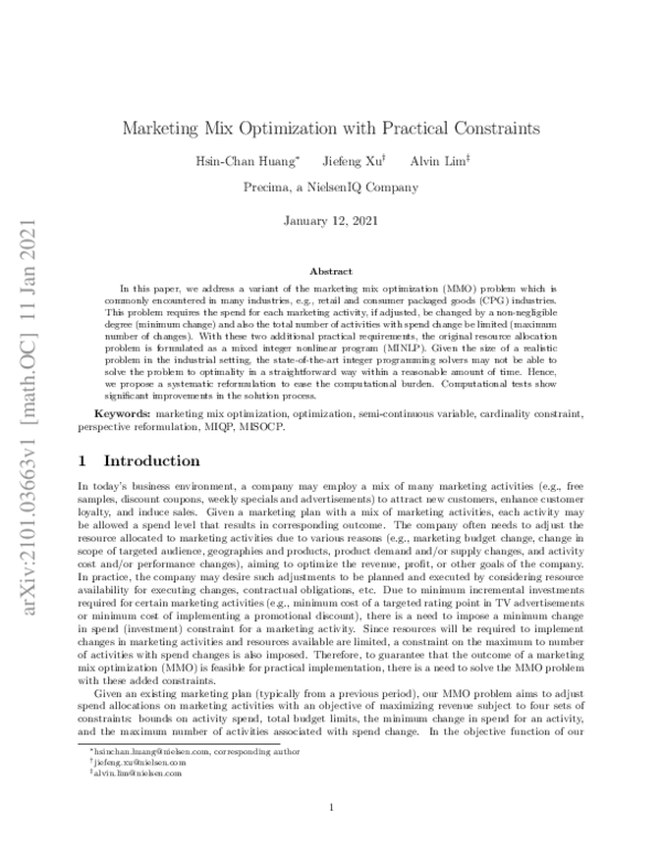 (PDF) Marketing Mix Optimization with Practical Constraints