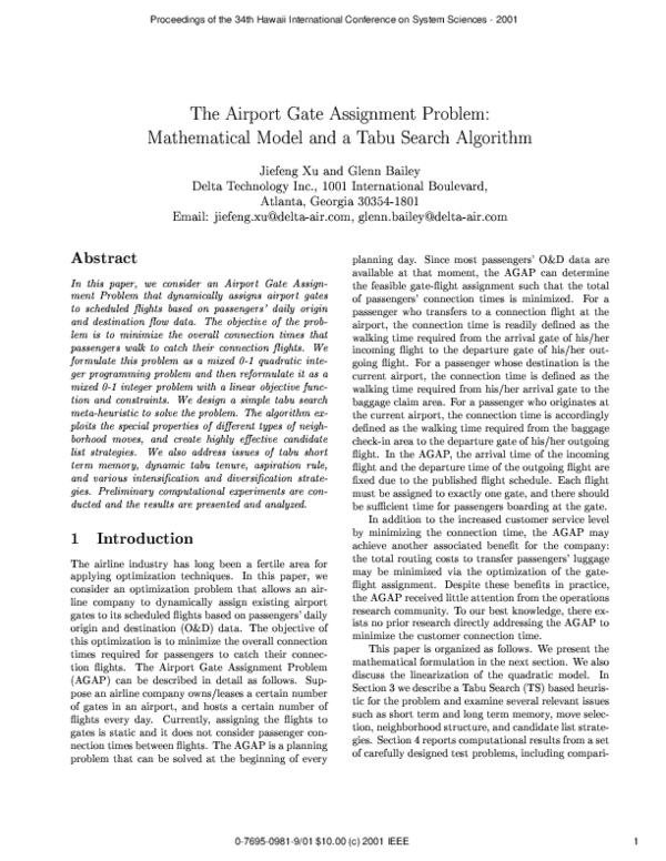 Pdf The Airport Gate Assignment Problem Mathematical Model And A Tabu Search Algorithm