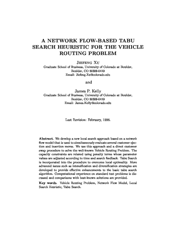 (PDF) A Network Flow-Based Tabu Search Heuristic for the Vehicle Routing Problem
