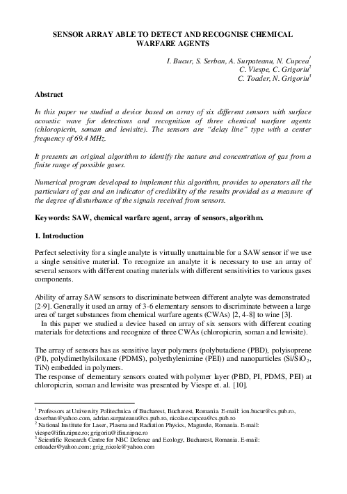 (PDF) The development of a sensor array for the detection and recognition of chemical warfare agents