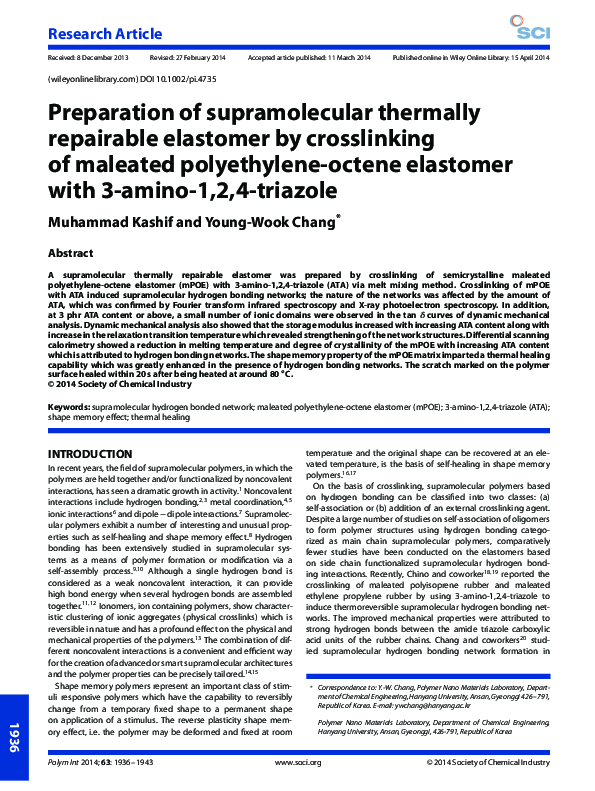 (PDF) Preparation of supramolecular thermally repairable elastomer by ...