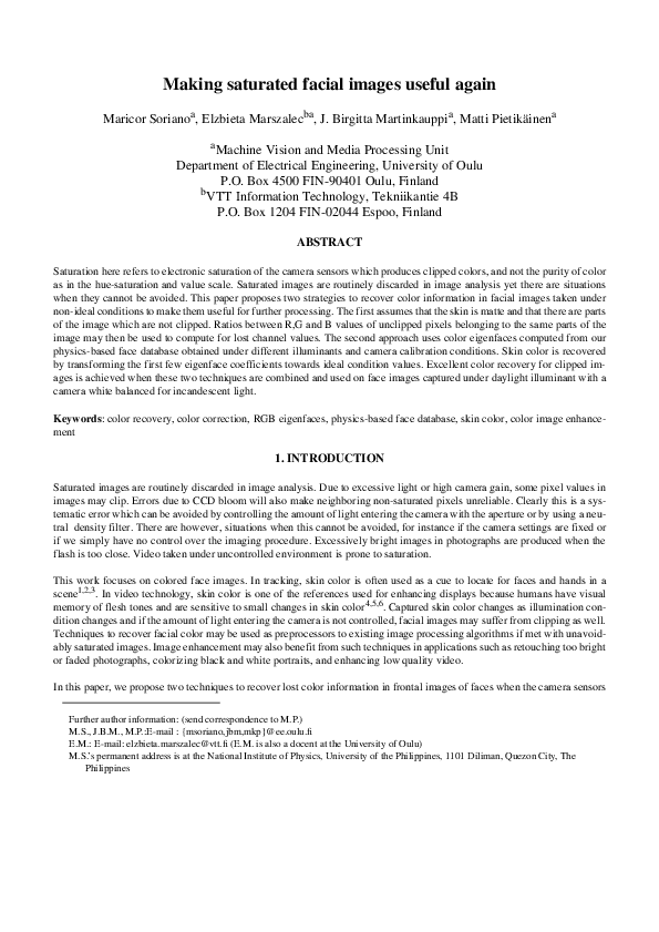 (PDF) Making saturated facial images useful again