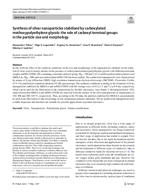 Synthesis of silver nanoparticles stabilized by carboxylated ...