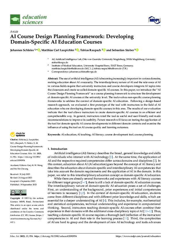 (PDF) AI Course Design Planning Framework: Developing Domain-Specific ...