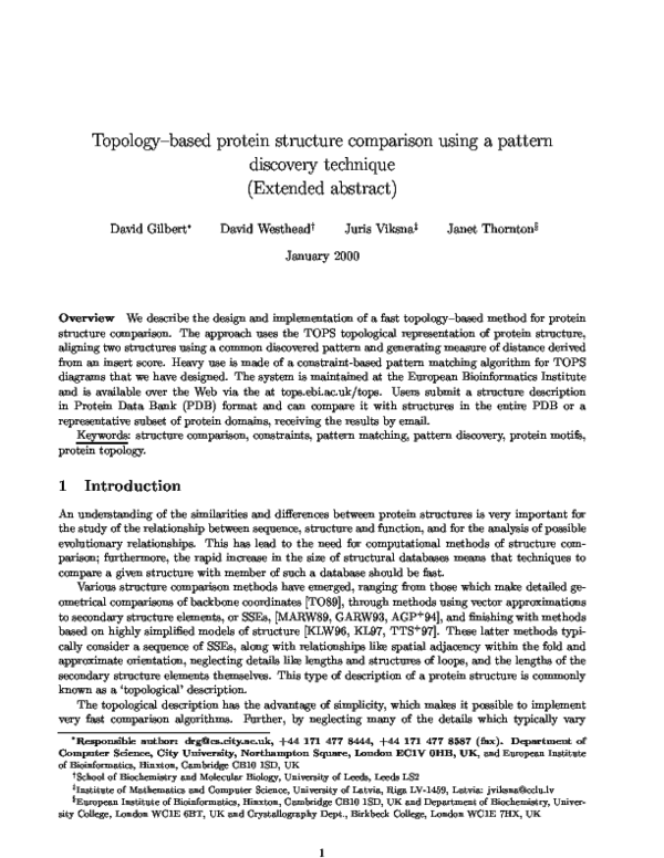 Pdf Topology Based Protein Structure Comparison Using A Pattern