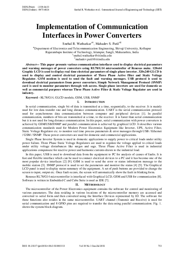 (PDF) Implementation of Communication Interfaces in Power Converters