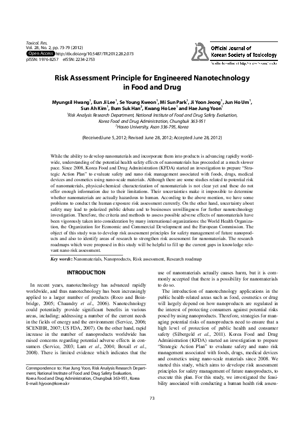 (PDF) Risk assessment principle for engineered nanotechnology in food ...