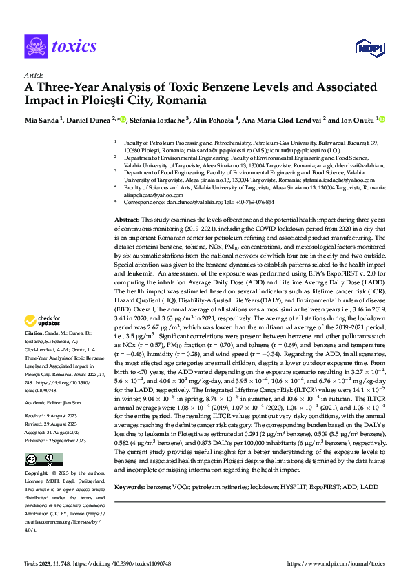 (PDF) A Three-Year Analysis of Toxic Benzene Levels and Associated ...