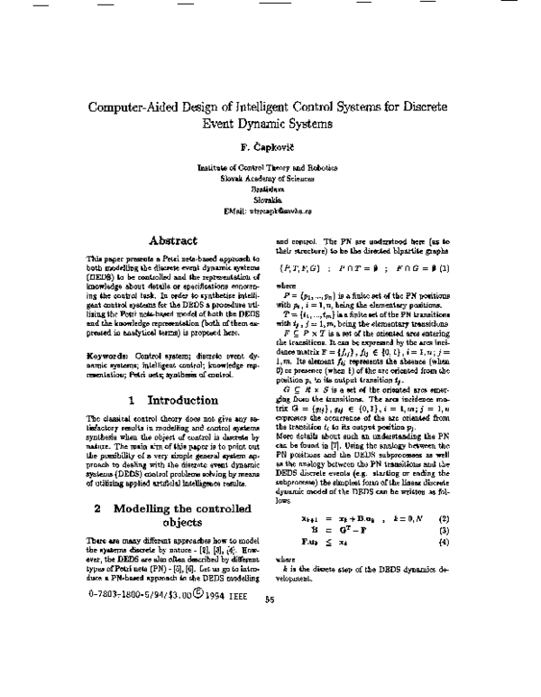 (PDF) Computer-aided design of intelligent control systems for discrete event dynamic systems ...