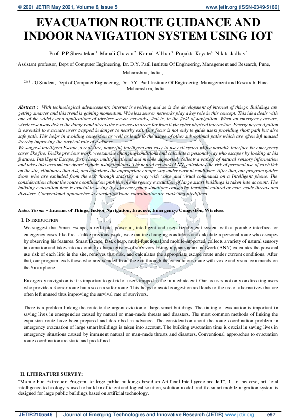 (PDF) Evacuation Route Guidance and Indoor Navigation System Using Iot