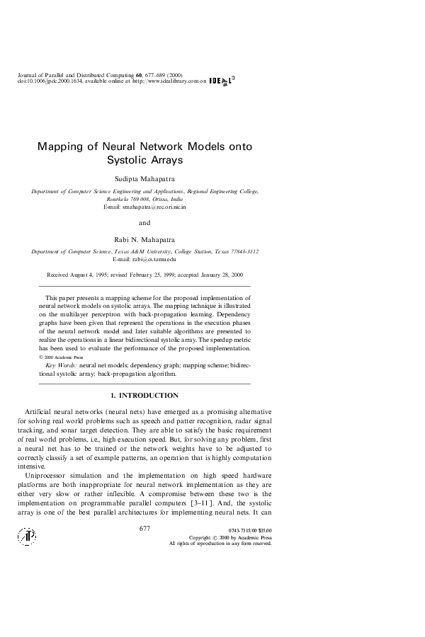 (PDF) Mapping of Neural Network Models onto Systolic Arrays | Prof. Sudipta Mahapatra - Academia.edu