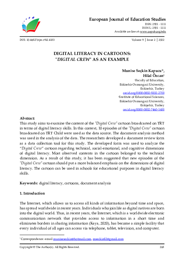 (PDF) Digital Literacy in Cartoons: "Digital Crew" as an Example