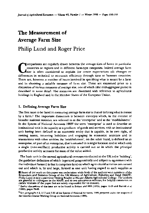 (PDF) The Measurement of Average Farm Size