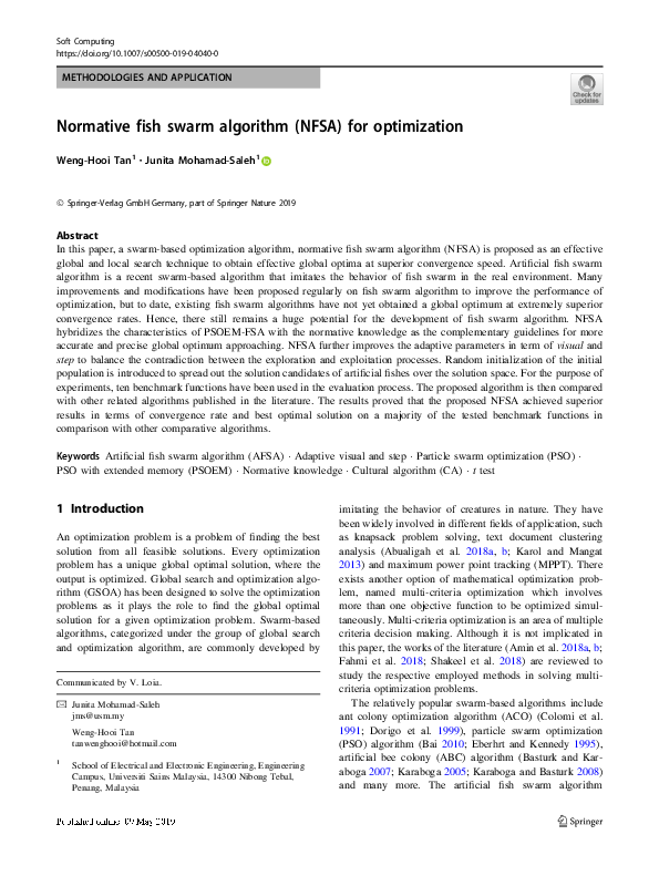 (PDF) Normative fish swarm algorithm (NFSA) for optimization