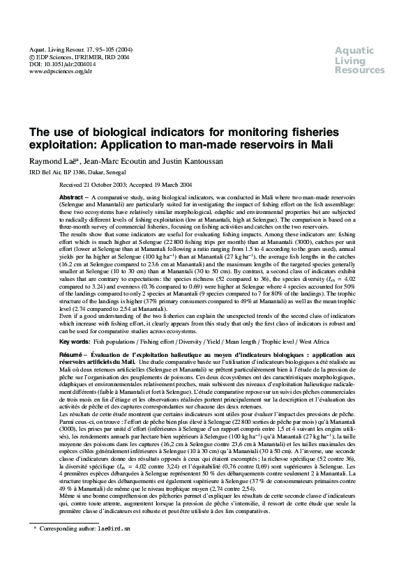 (PDF) The use of biological indicators for monitoring fisheries ...