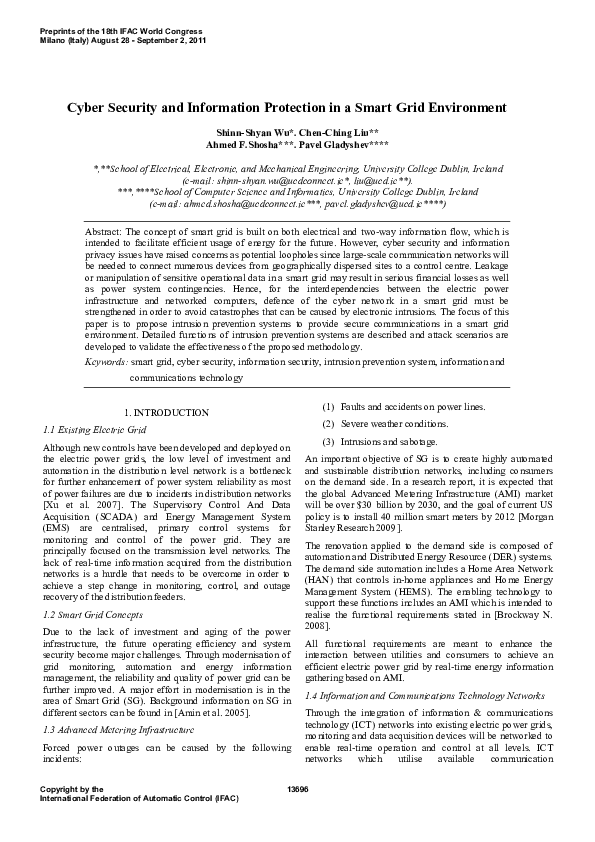 (PDF) Cyber Security and Information Protection in a Smart Grid Environment