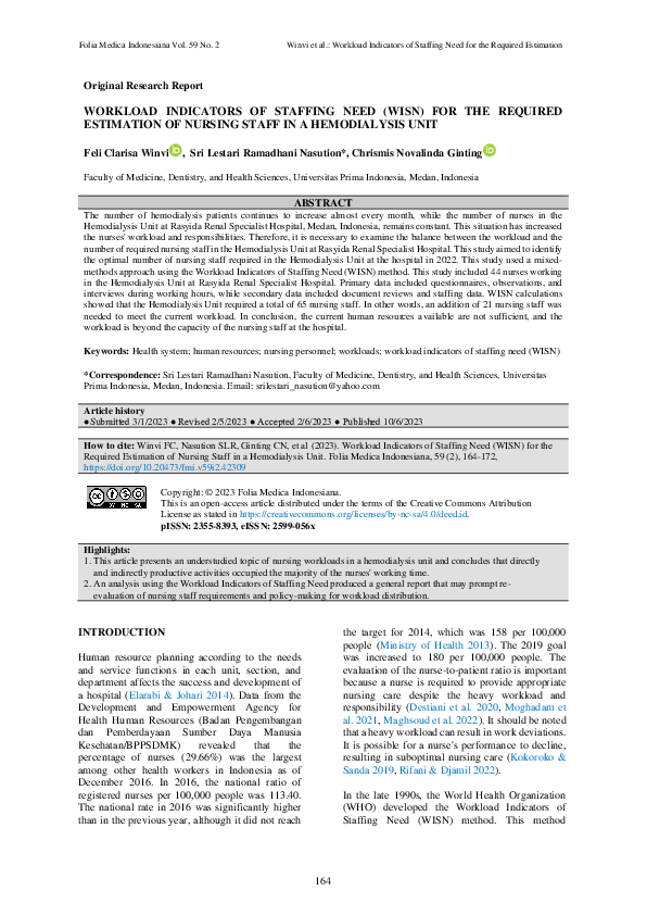 Pdf Workload Indicators Of Staffing Need Wisn For The Required Estimation Of Nursing Staff