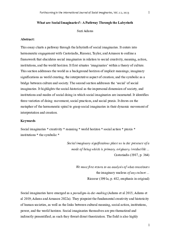 (DOC) What are Social Imaginaries?: A Pathway Through the Labyrinth