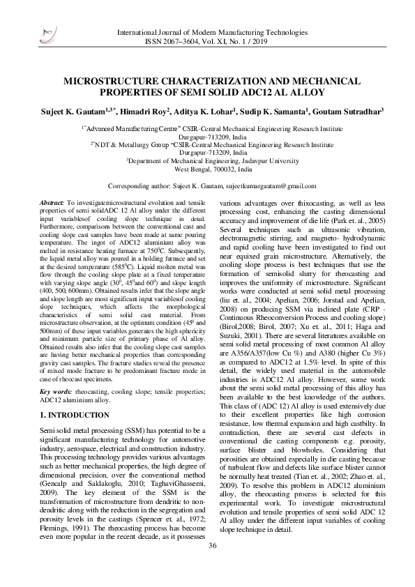 (PDF) MICROSTRUCTURE CHARACTERIZATION AND MECHANICAL PROPERTIES OF SEMI SOLID ADC12 AL ALLOY