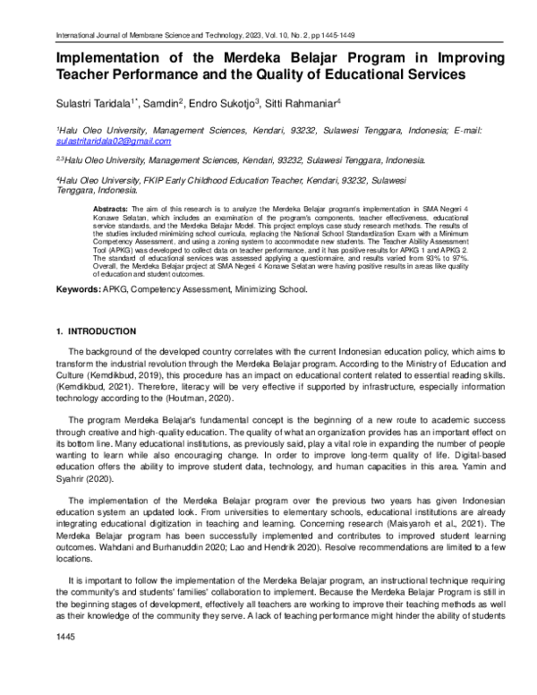 Implementation of the Merdeka Belajar Program in Improving Teacher Performance and the Quality ...