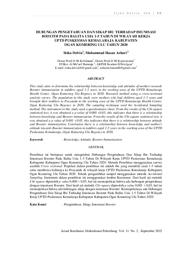 (PDF) Hubungan Pengetahuan Dan Sikap Ibu Terhadap Imunisasi Lengkap Pada Balita