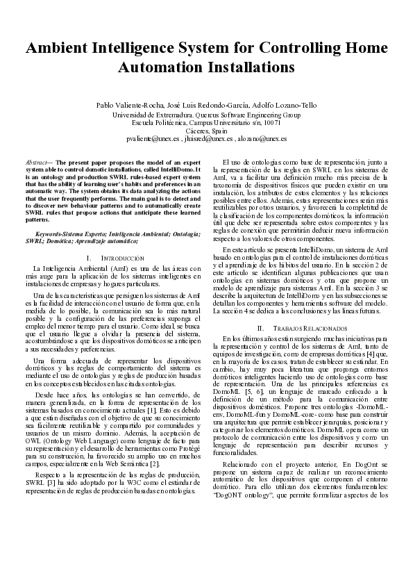 (PDF) Ambient intelligence system for controlling home automation ...