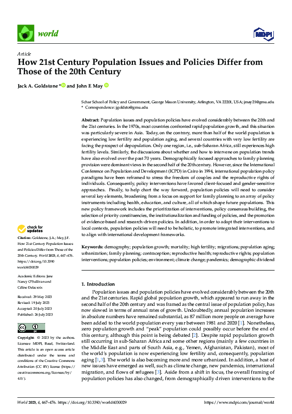 (PDF) How 21st Century Population Issues and Policies Differ from Those ...