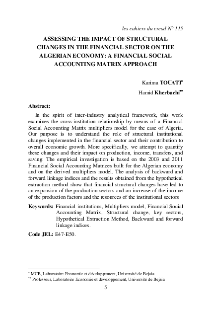 (PDF) Assessing the Impact of Structural Changes in the Financial Sector on the Algerian Economy ...