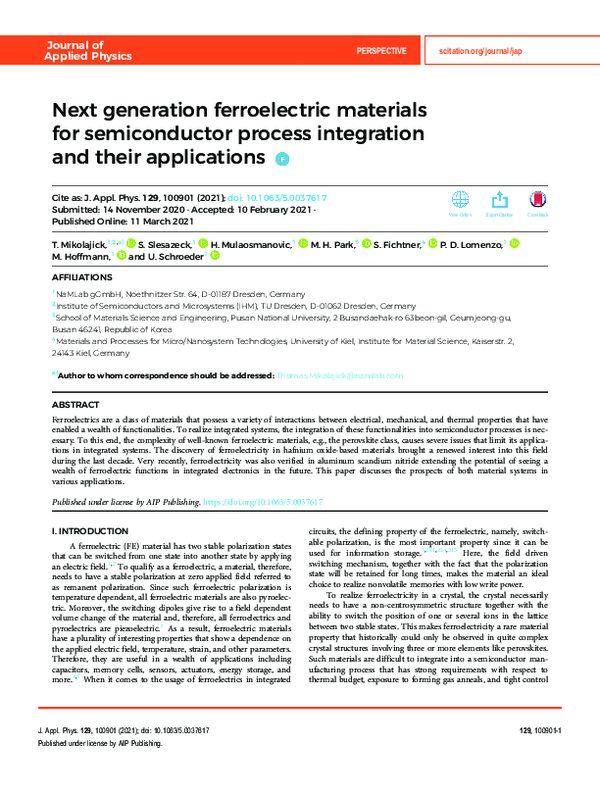 (PDF) Next generation ferroelectric materials for semiconductor process integration and their ...